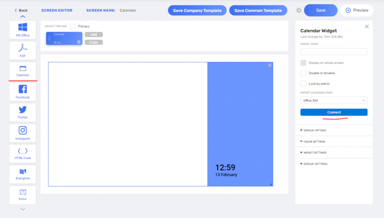Calendar Widget - Authenticate Oauth2 and MSgraph - Loop24